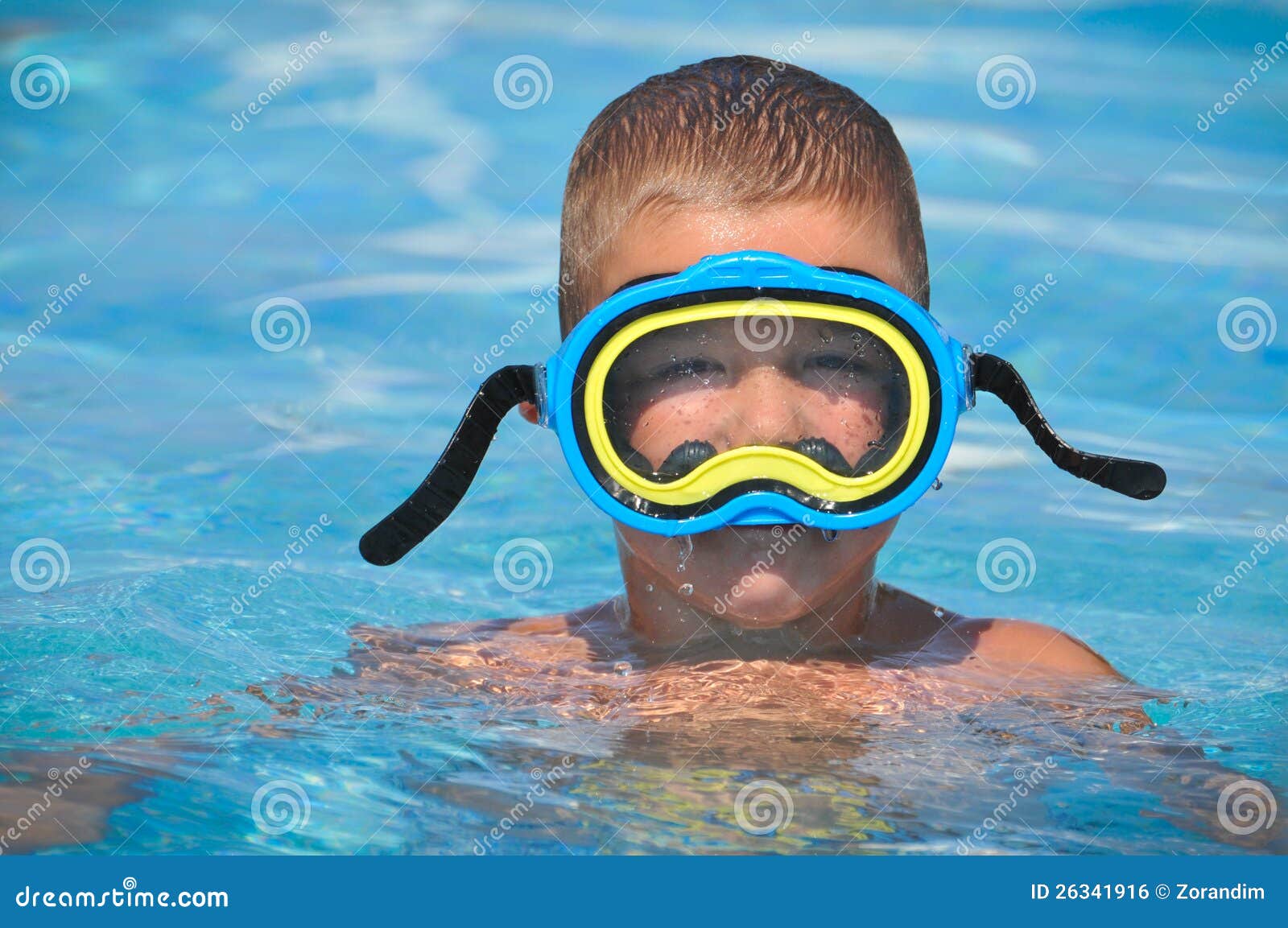 Boy with a Mask in the Pool Stock Photo - Image of caucasian, beautiful ...