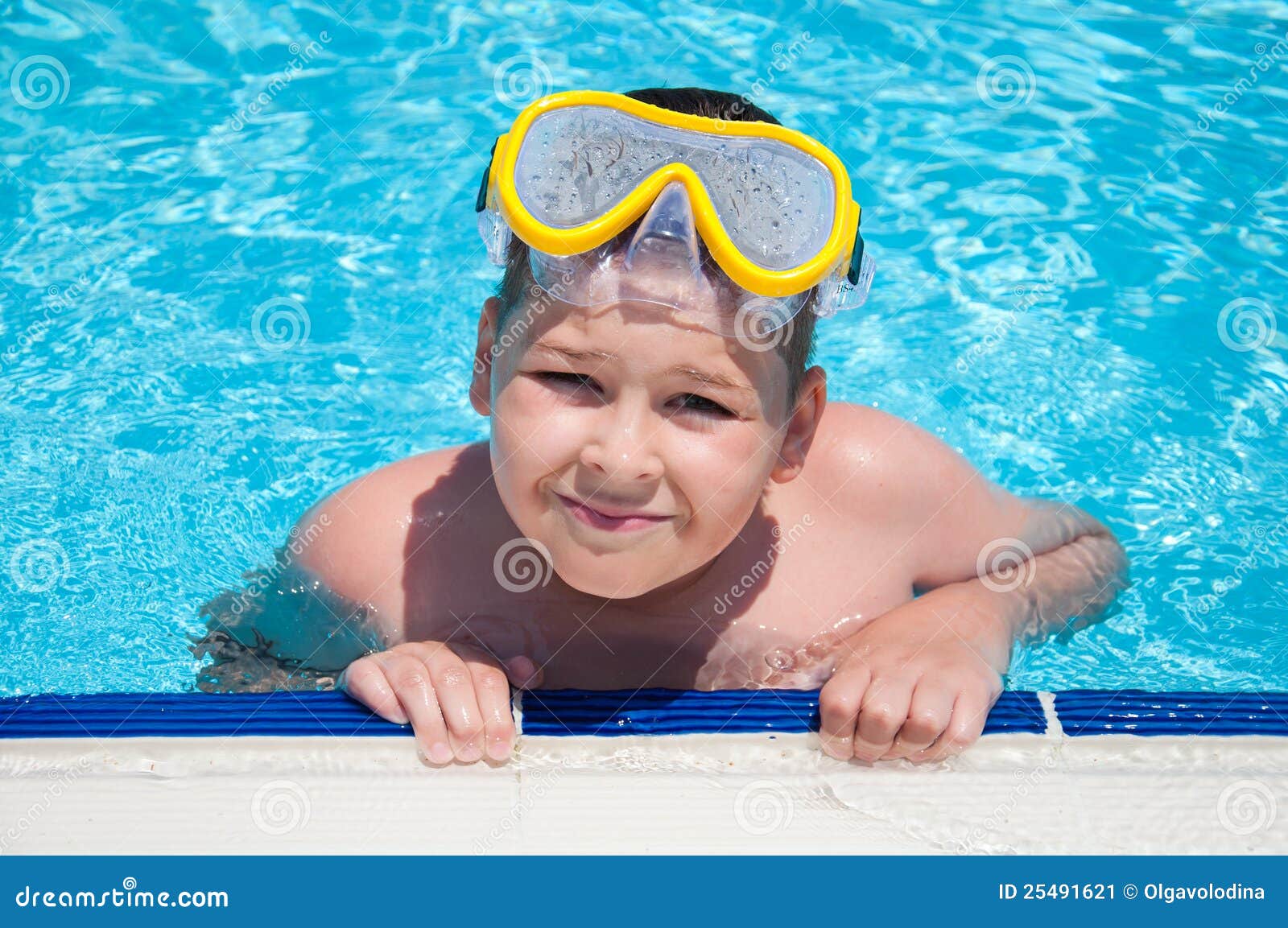 Boy with Mask for Snorkeling in the Pool Stock Image - Image of edge ...