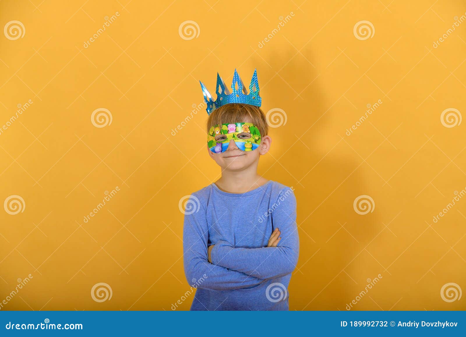 A Boy in a Masquerade Mask Stands with a Big Smile Stock Photo - Image ...