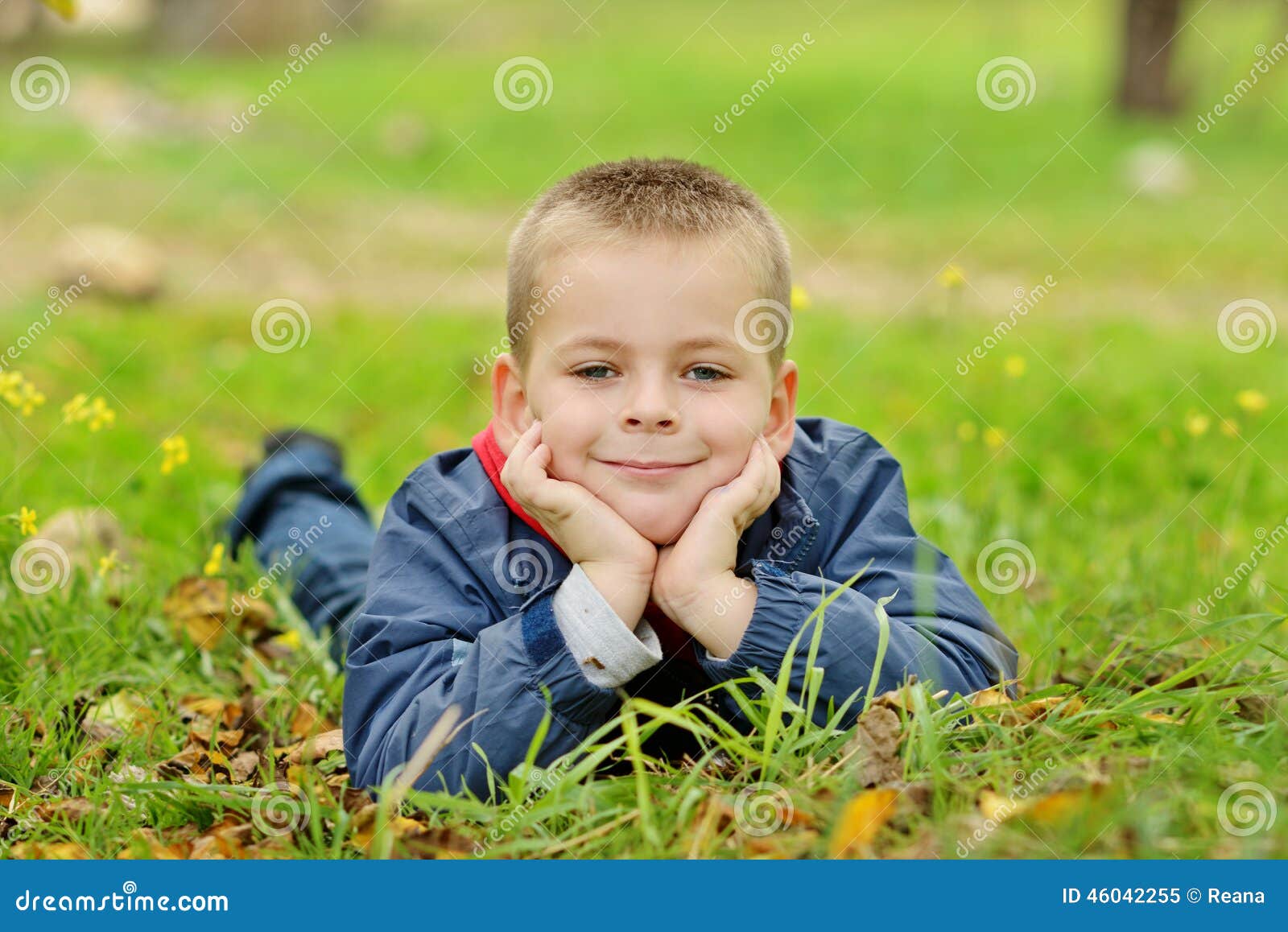 Boy on meadow stock image. Image of happy, child, alone - 46042255