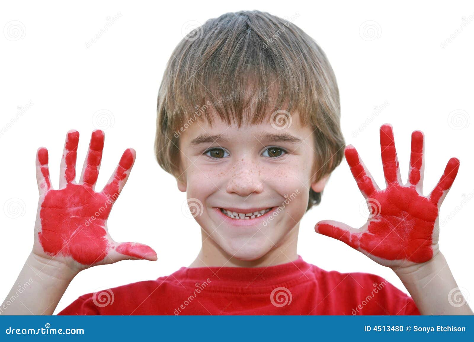 Boy with Messy Red Hands stock photo. Image of caucasian - 4513480