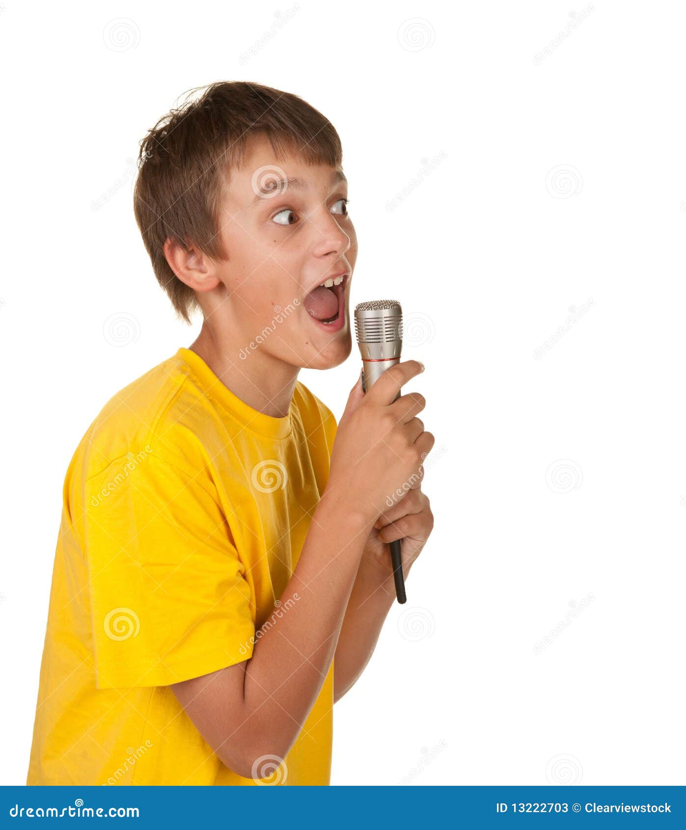 Boy with Microphone on White Stock Image - Image of singer, karaoke ...