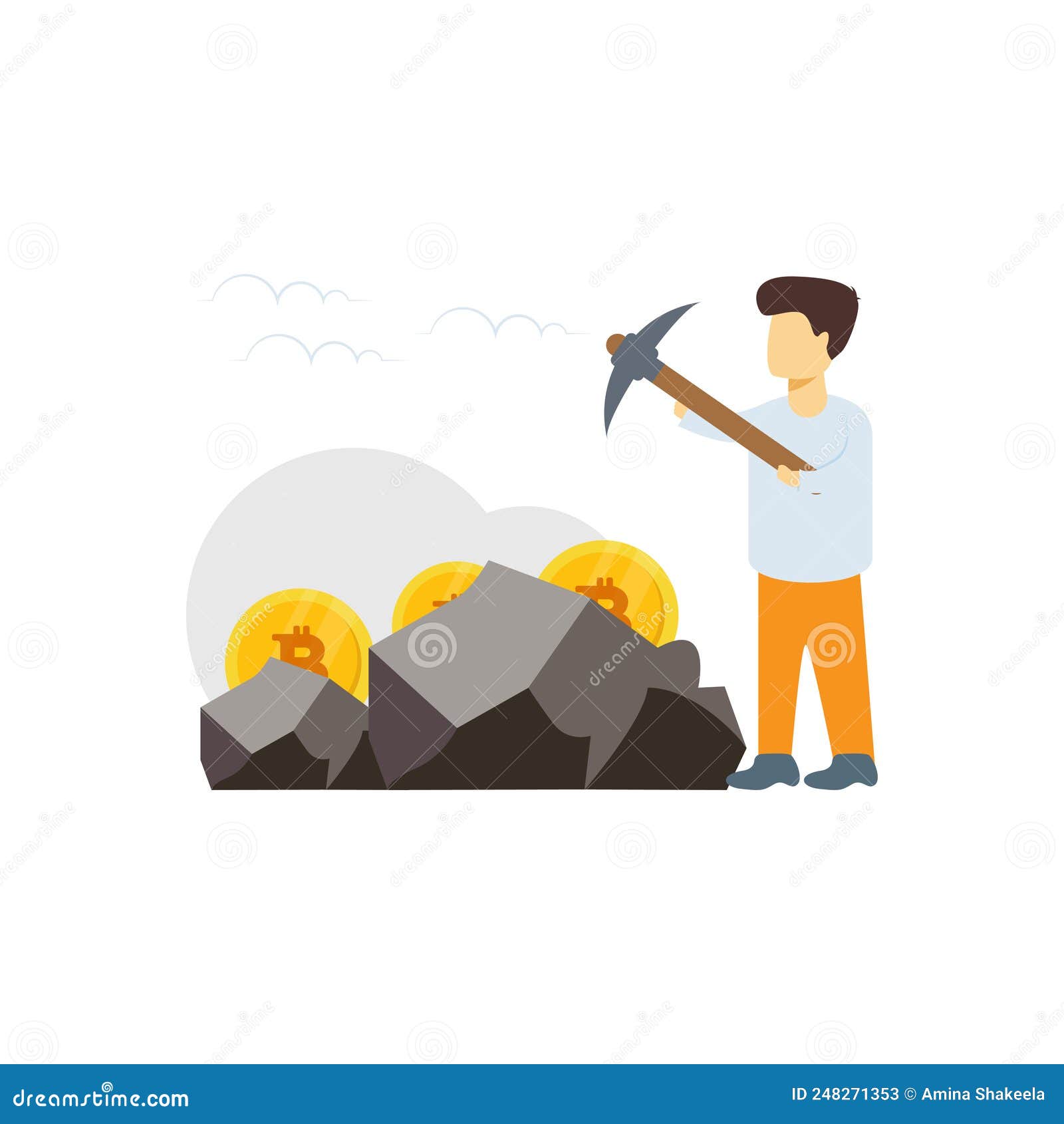 The boy is mining bitcoin stock vector. Illustration of money - 248271353