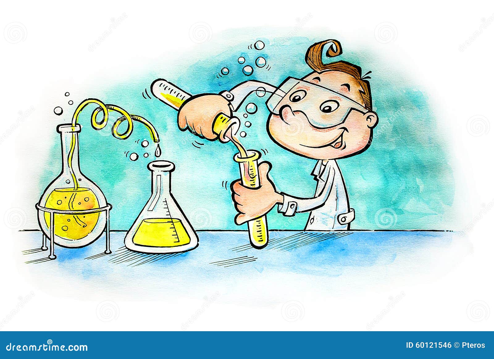Boy Mixing Substances in Laboratory Stock Illustration - Illustration ...