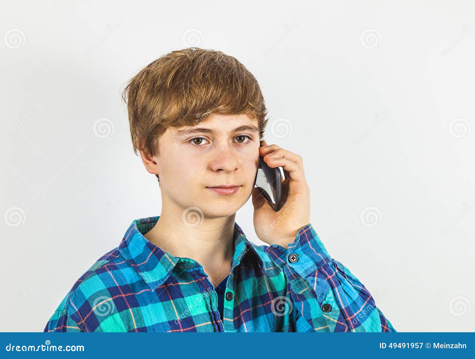 Boy with a mobile phone stock image. Image of funny, speak - 49491957