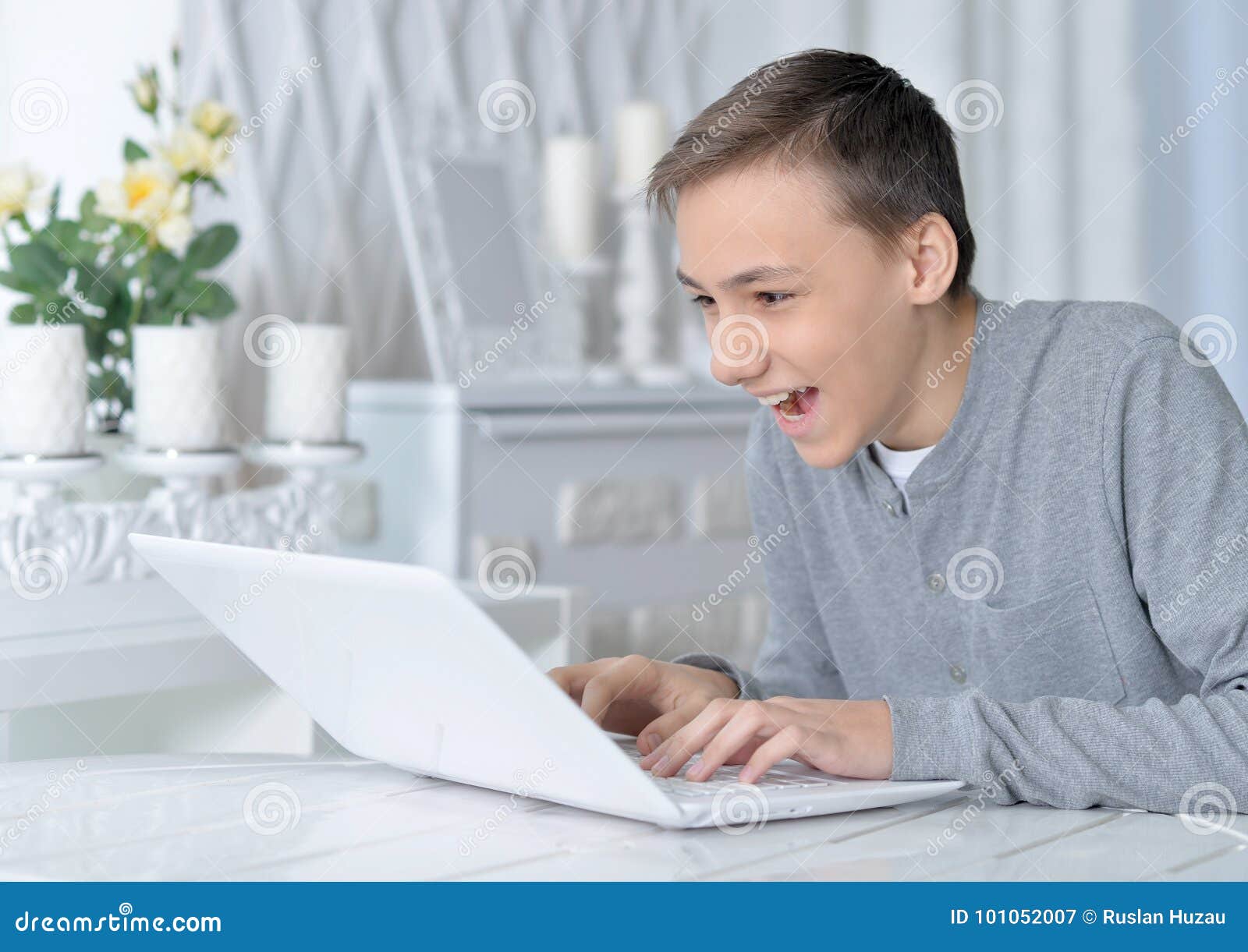 Boy with modern laptop stock image. Image of schoolboy - 101052007