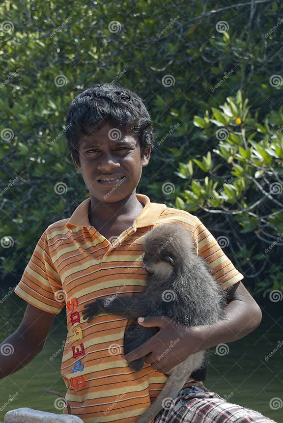 Boy and Monkey editorial stock photo. Image of child - 24594928