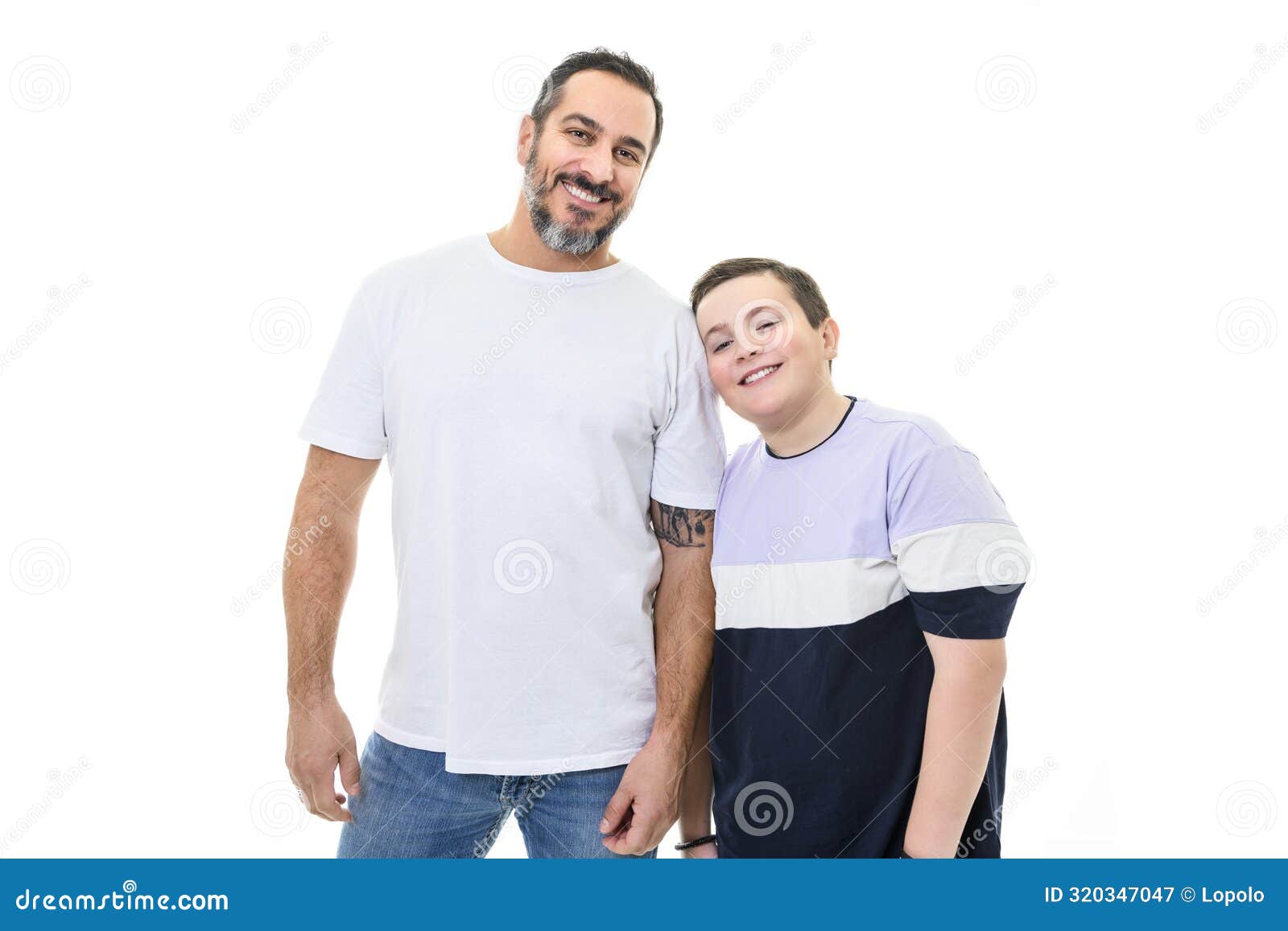 Boy with Monoparental Father on Studio White Background Stock Image ...