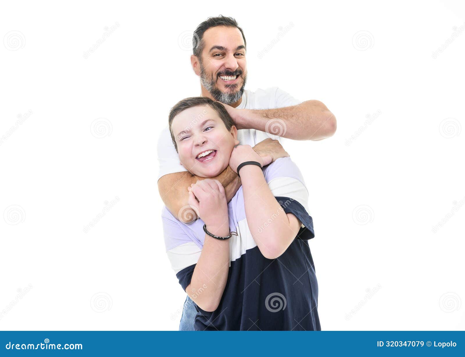 Boy with Monoparental Father on Studio White Background Stock Image ...