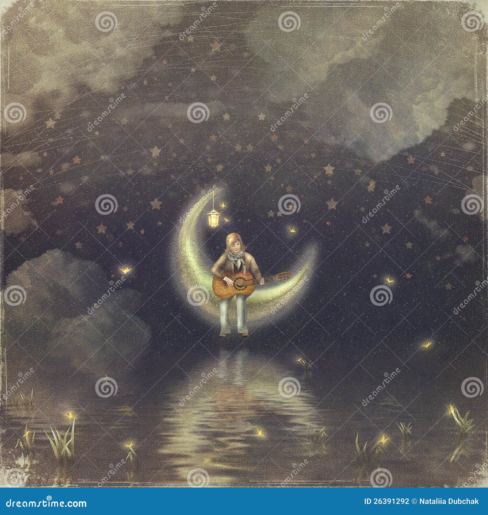 The Boy with a Moon stock illustration. Illustration of clouds - 26391292
