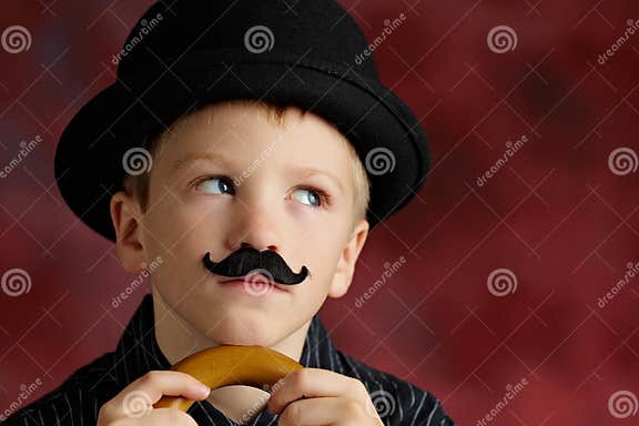 Boy with Moustache and Bowler Stock Photo - Image of entertainment ...