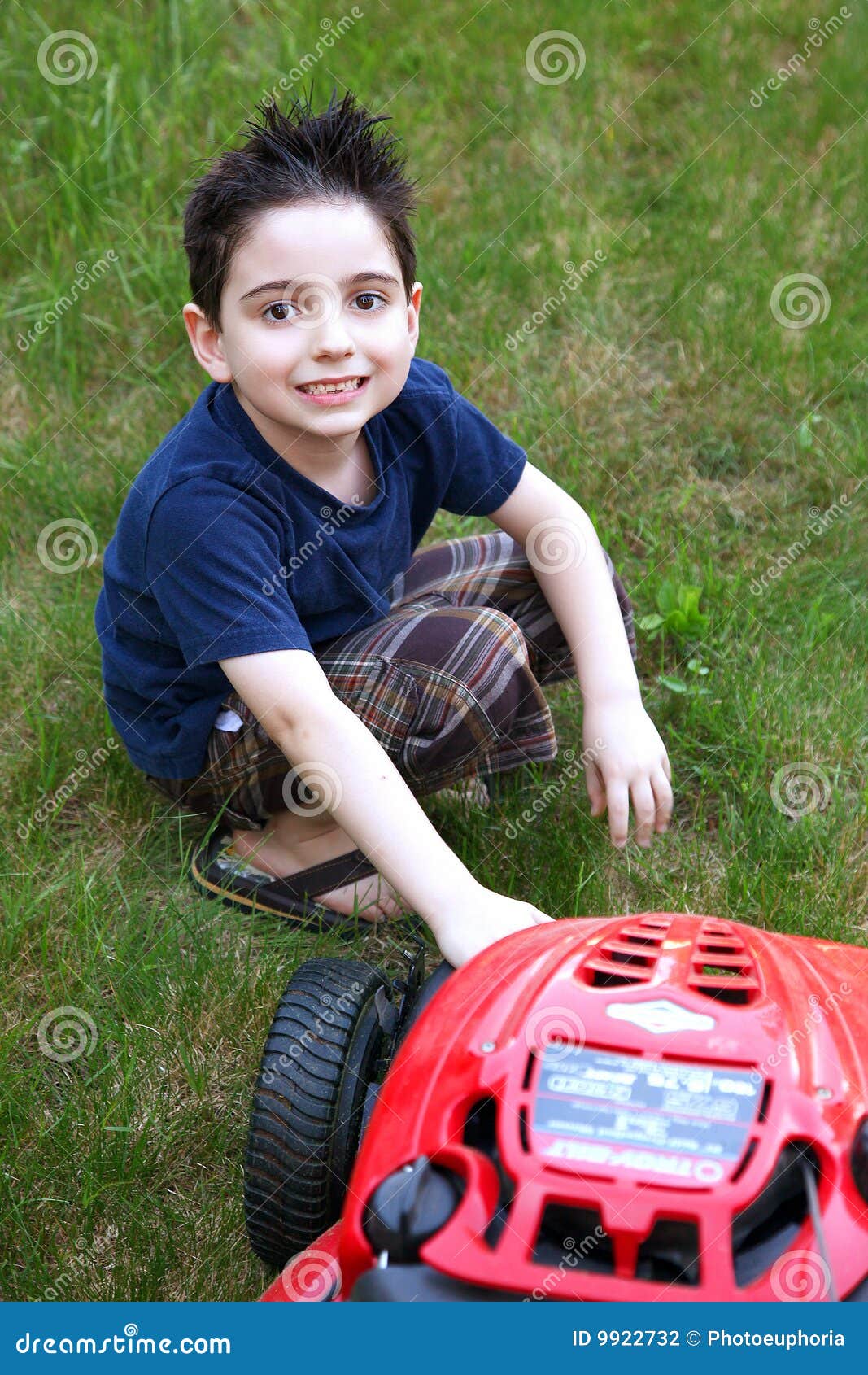 Boy Mowing Lawn stock photo. Image of working, lawn, people - 9922732