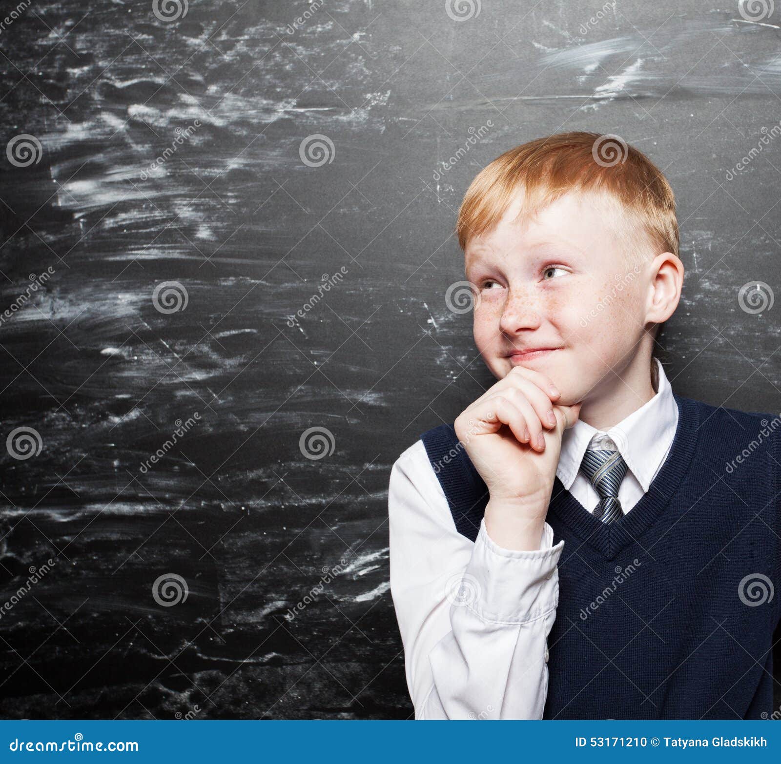 Boy near blackboard stock photo. Image of glasses, thinking - 53171210