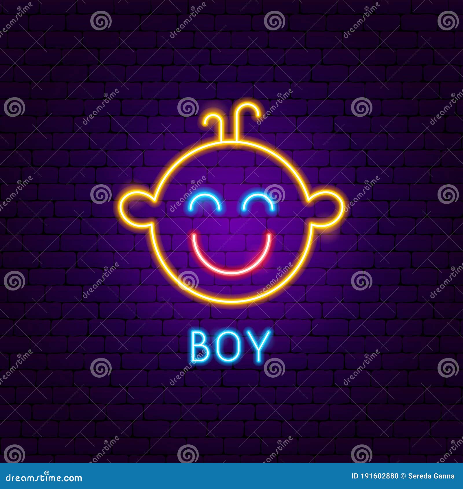 Boy Neon Label stock vector. Illustration of glow, cute - 191602880