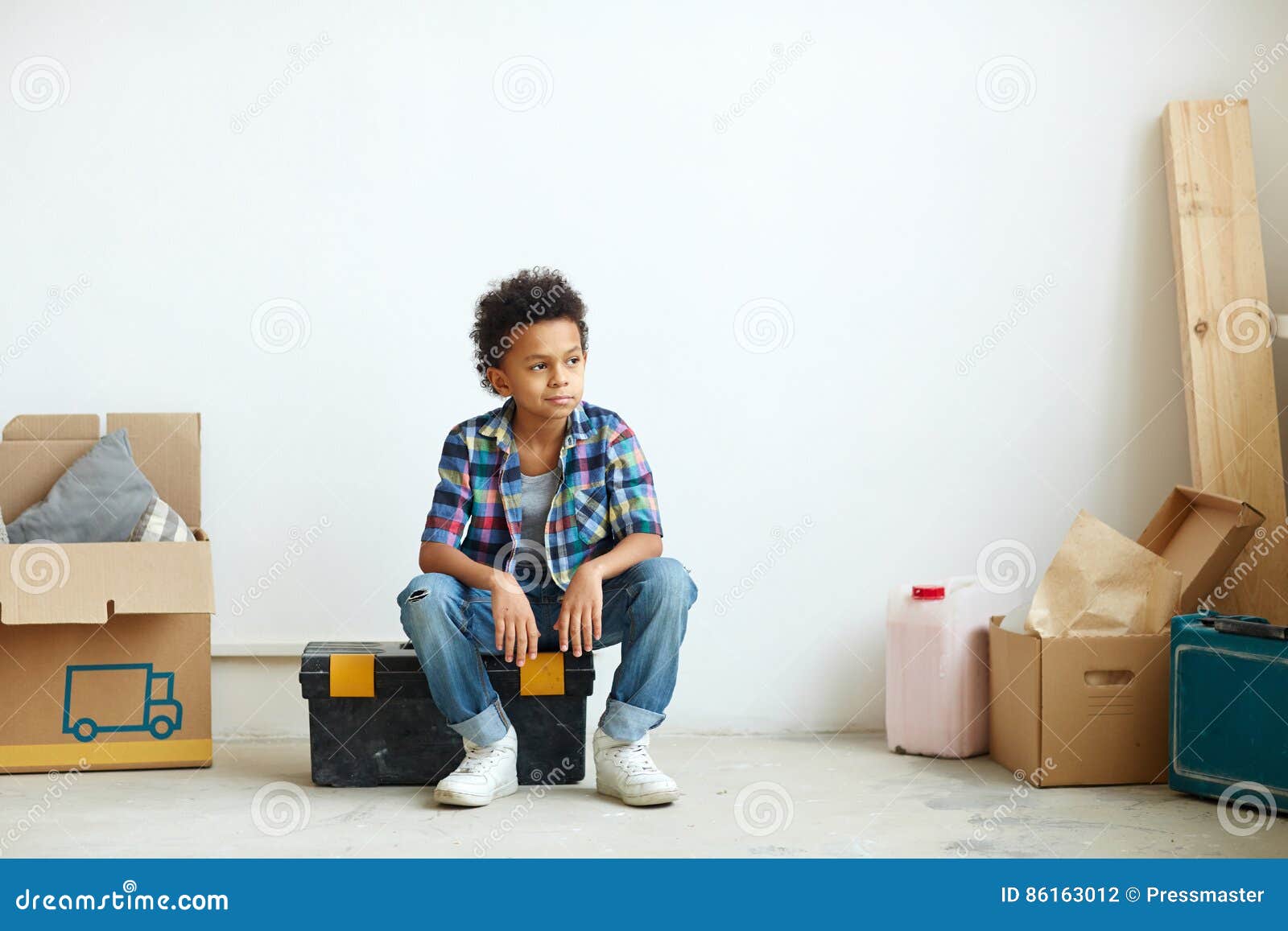 Boy in new flat stock photo. Image of sell, leaving, little - 86163012