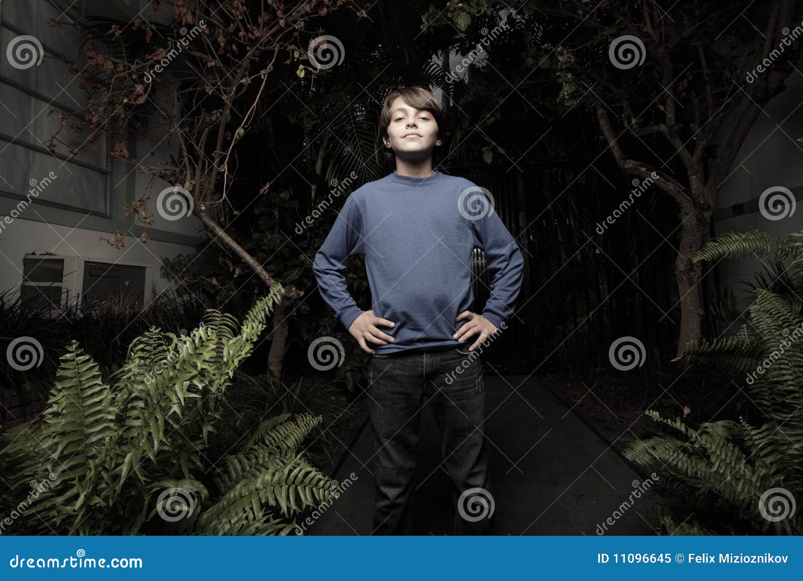 Boy in a night scene stock image. Image of outside, akimbo - 11096645