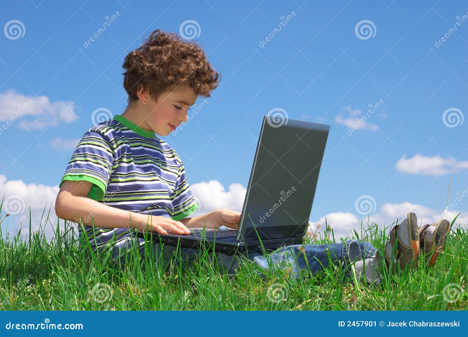 Boy with notebook stock image. Image of meadow, program - 2457901