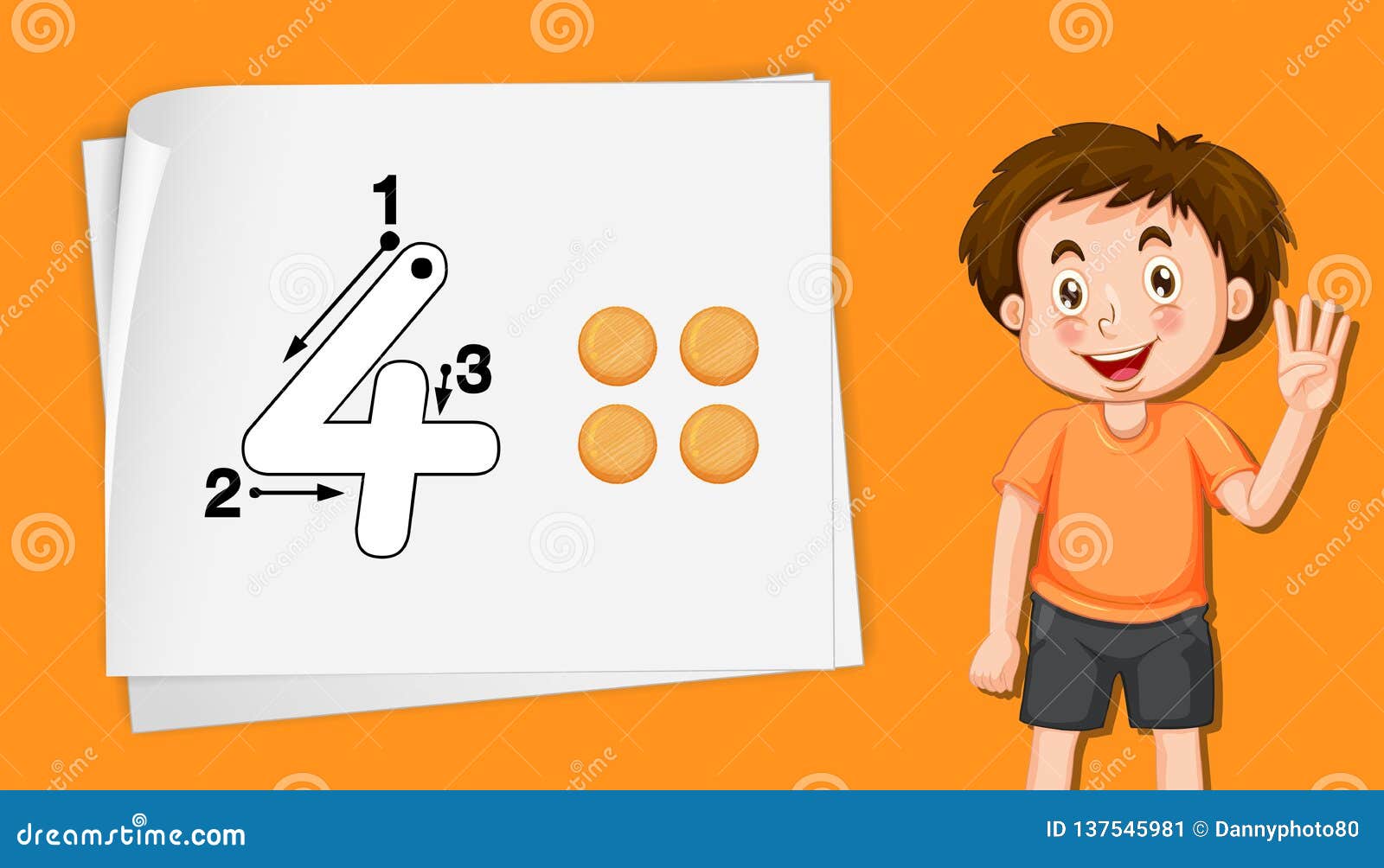 Boy on Number Four Template Stock Vector - Illustration of hand, four ...
