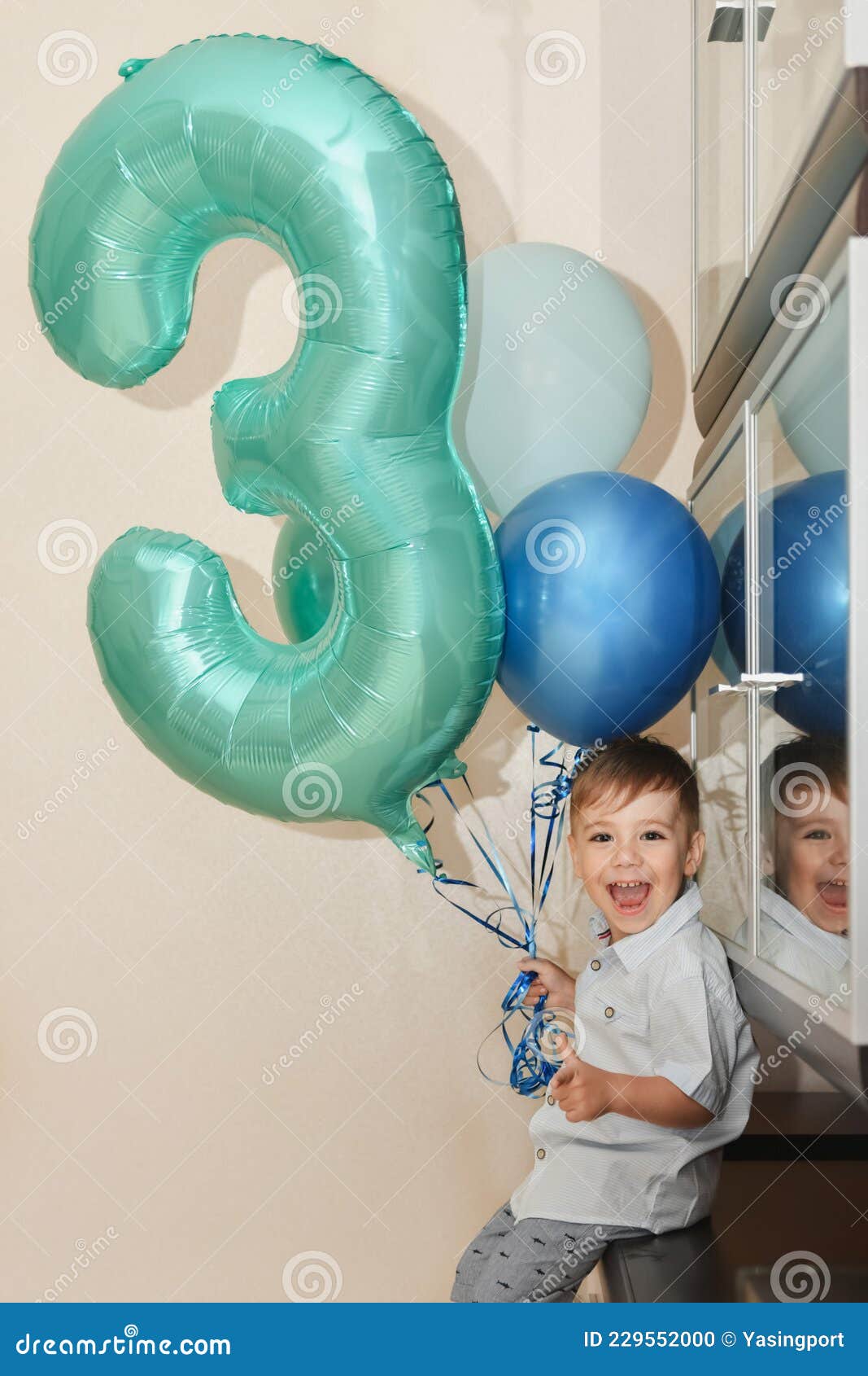 Boy with the Number Three and the Ballons for His Birthday Stock Photo ...