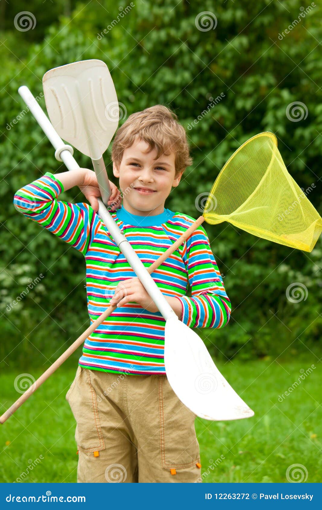 The Boy with Oars and a Net Outdoor Stock Photo - Image of park ...