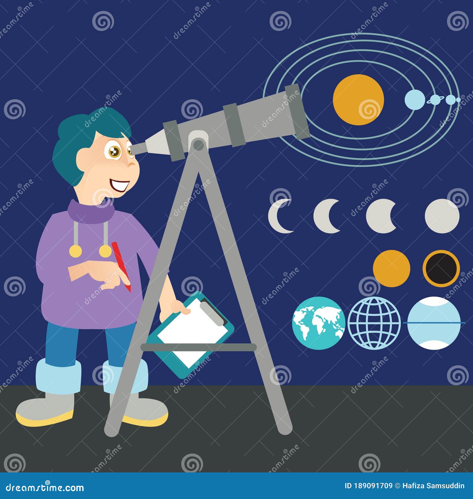 Telescopes For Observing The Stars In The Set. Cartoon Vector ...