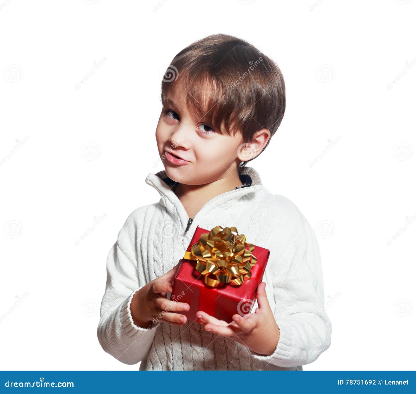 Boy Offering a Christmas Present Stock Photo - Image of giving ...