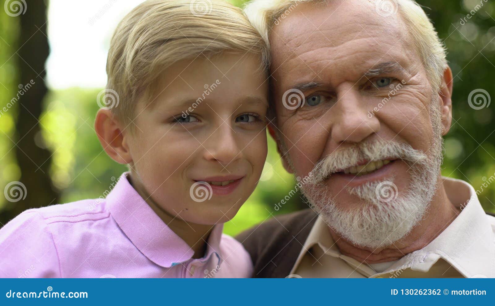Boy and Old Man Posing for Camera, Smiling, Trusting Relations with ...