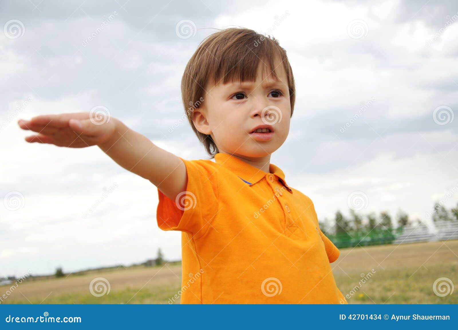 Boy with one hand up stock photo. Image of wake, stadium - 42701434