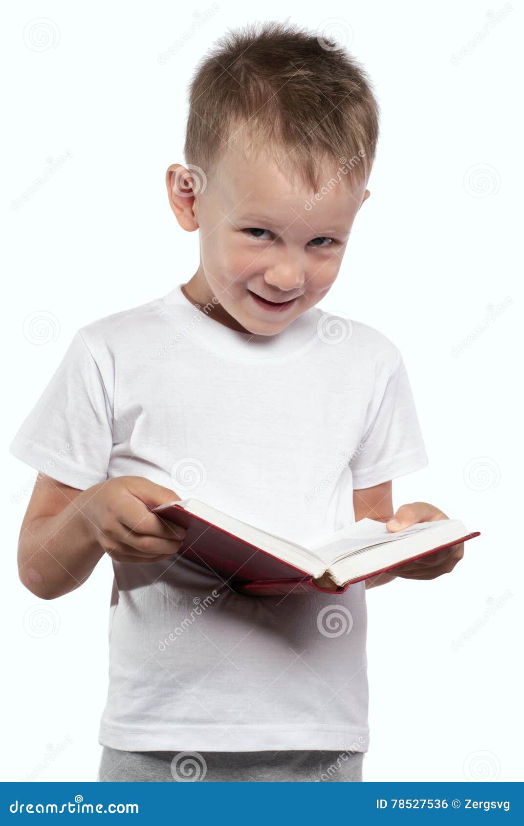 Boy with an Open Book, Isolated on White. Stock Photo - Image of ...