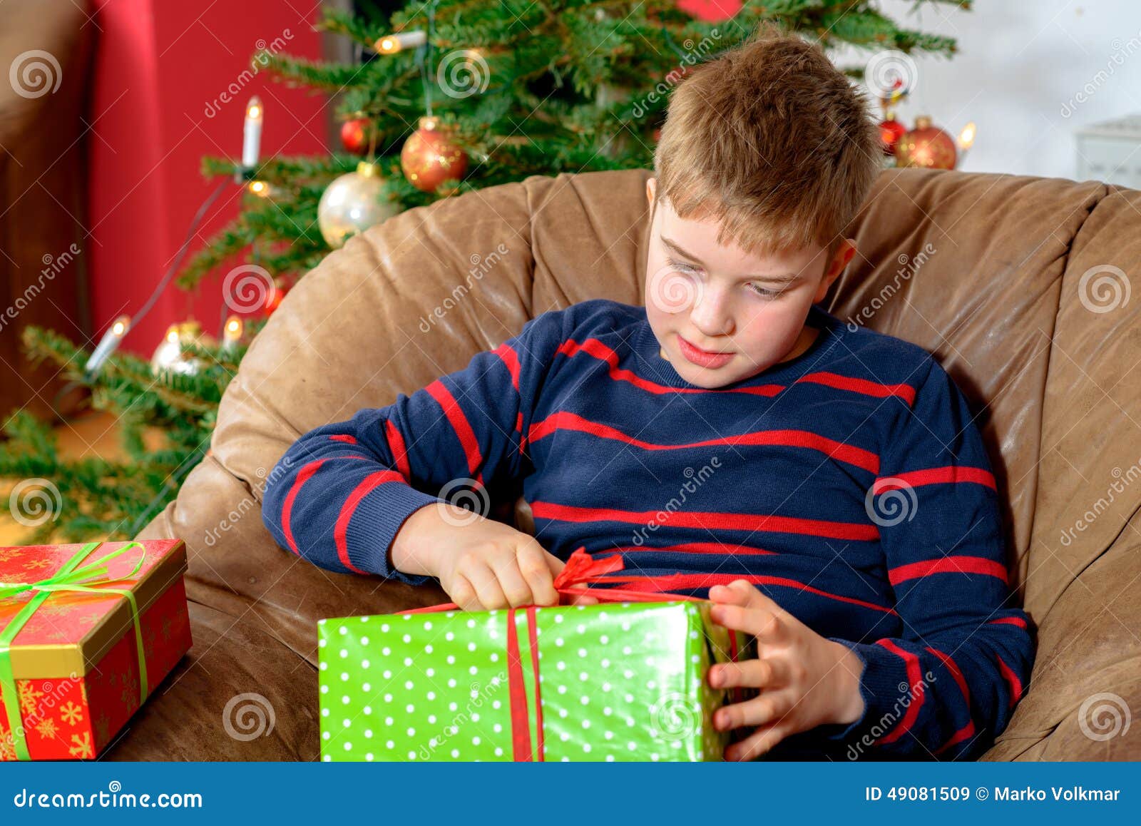 Boy is Opening His Christmas Presents Stock Image - Image of happy ...