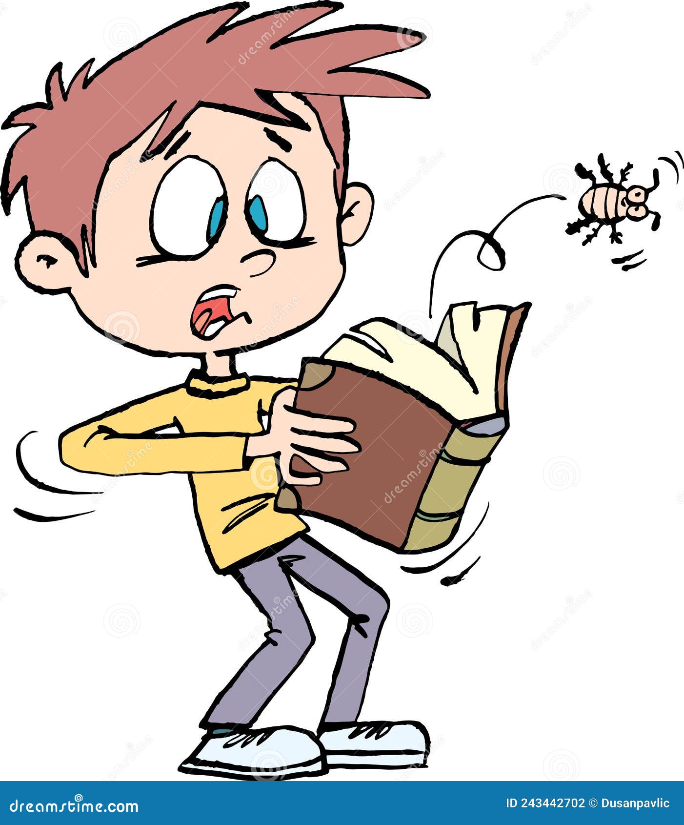 Boy Opens the Book with Bug Stock Vector - Illustration of people ...