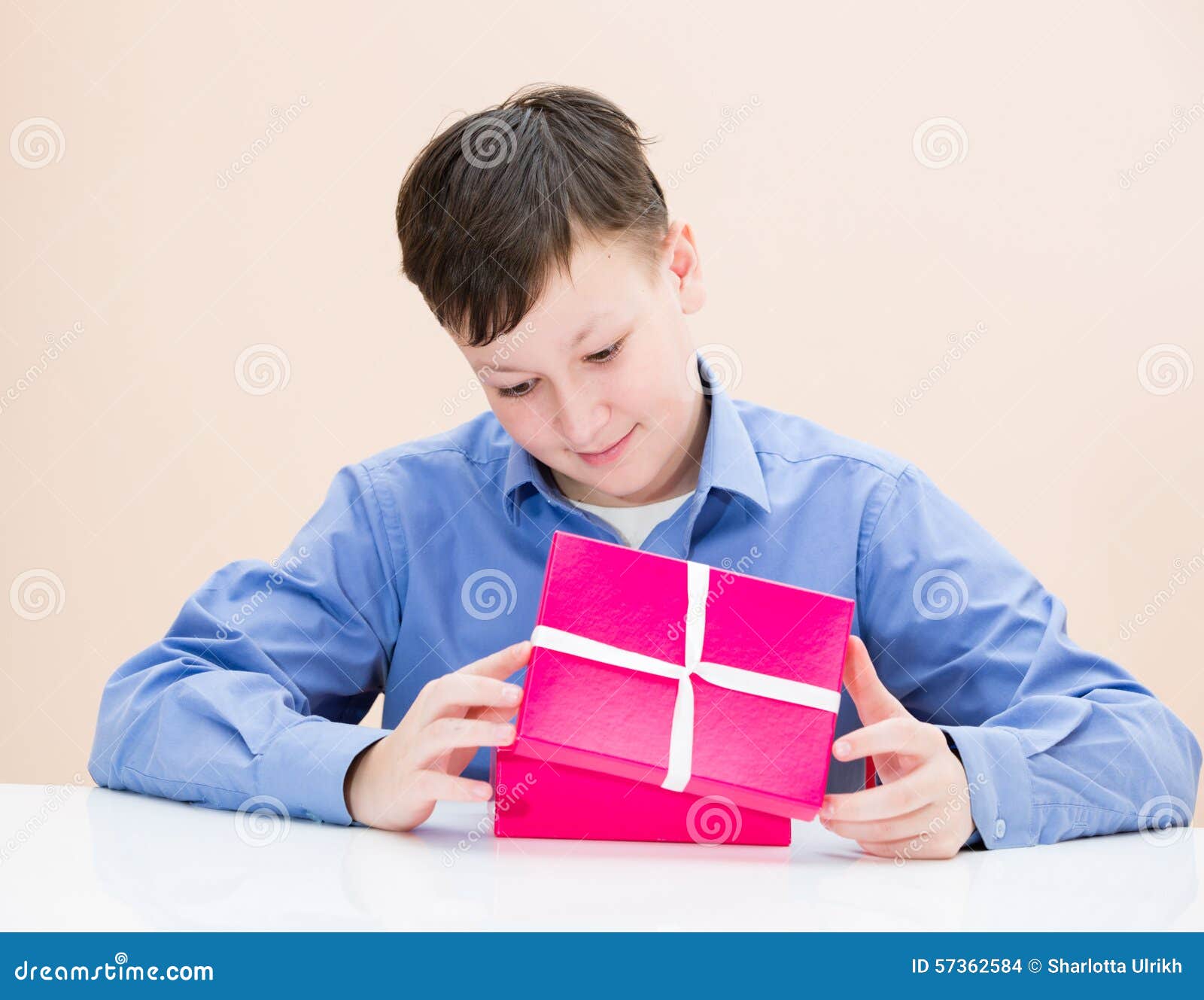 The Boy Opens a Box of Surprise Stock Photo - Image of cheerful ...