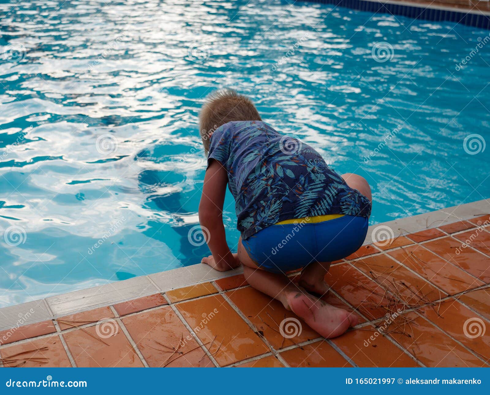 Boy by the Outdoor Pool with Blue Water Stock Image - Image of pool ...