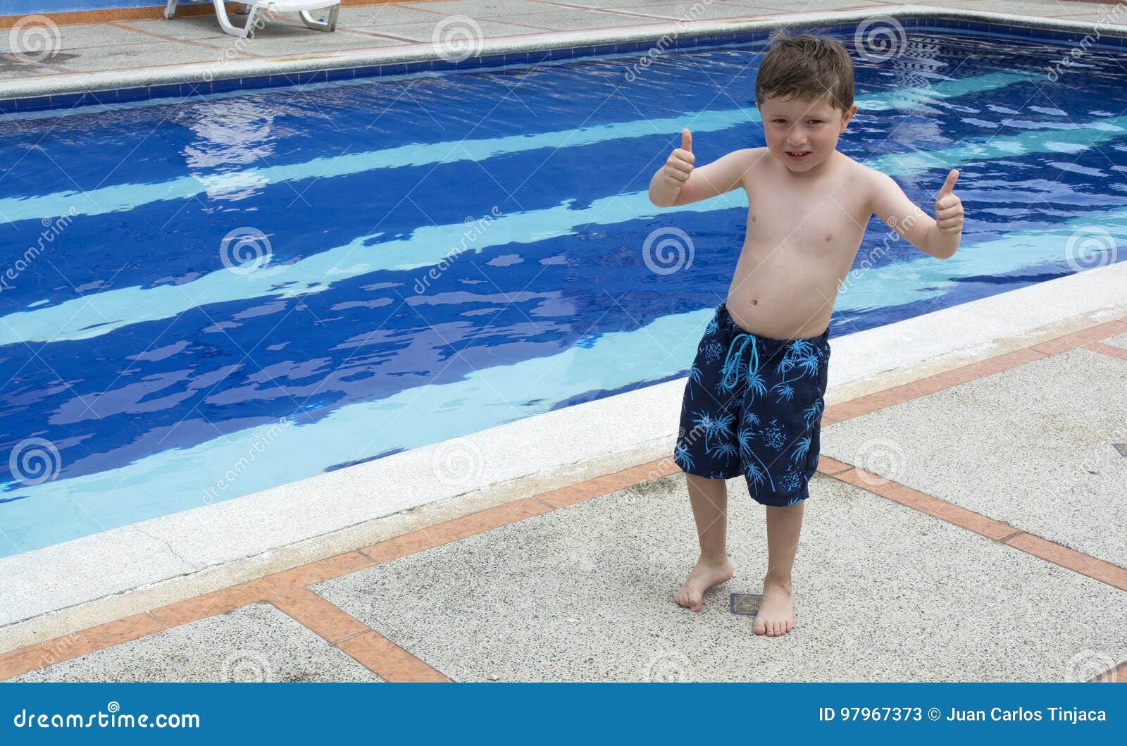 Boy at Outdoor Swimming Pool. Stock Image - Image of outdoor, thumbs ...