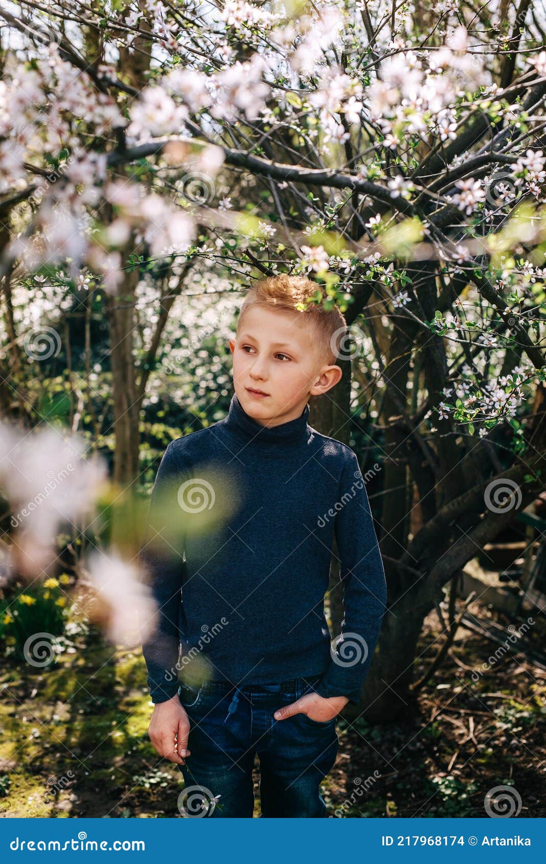 Boy Outdoors Spring Portrait Stock Photo - Image of children, nature ...
