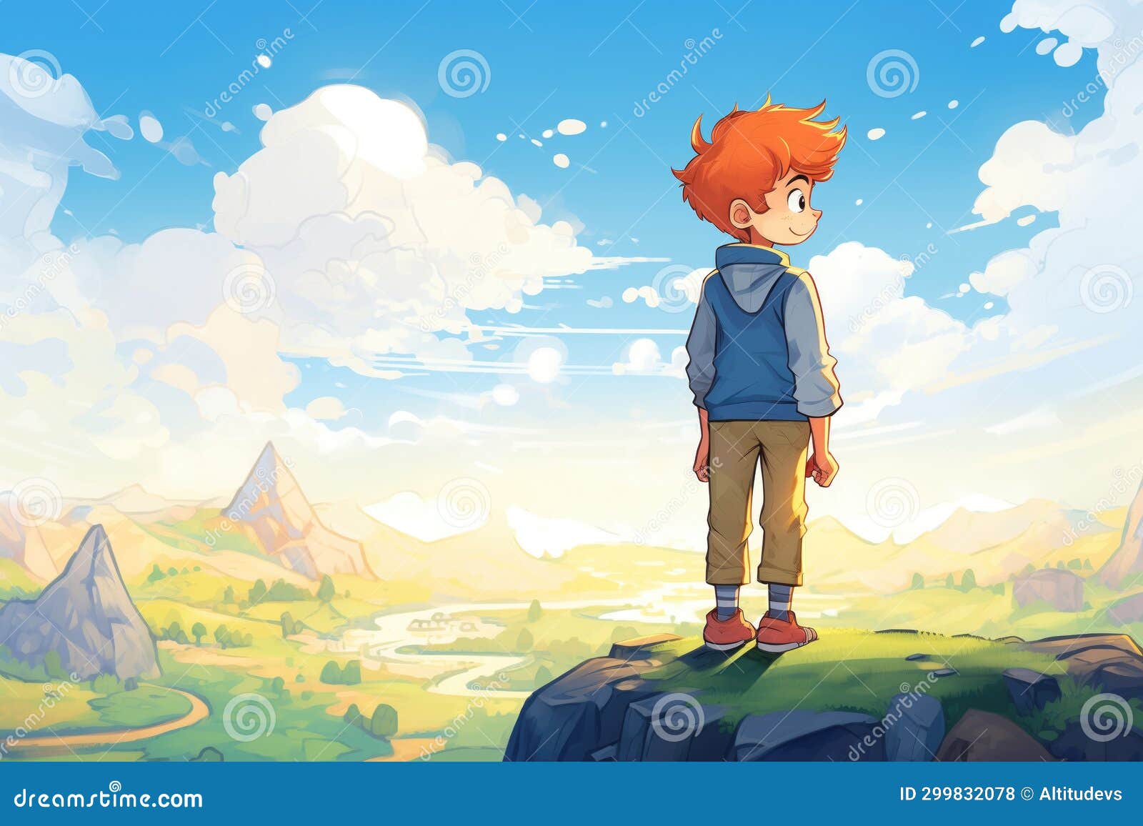 Boy Overlooking a Beautiful View from a Hilltop Stock Photo - Image of ...