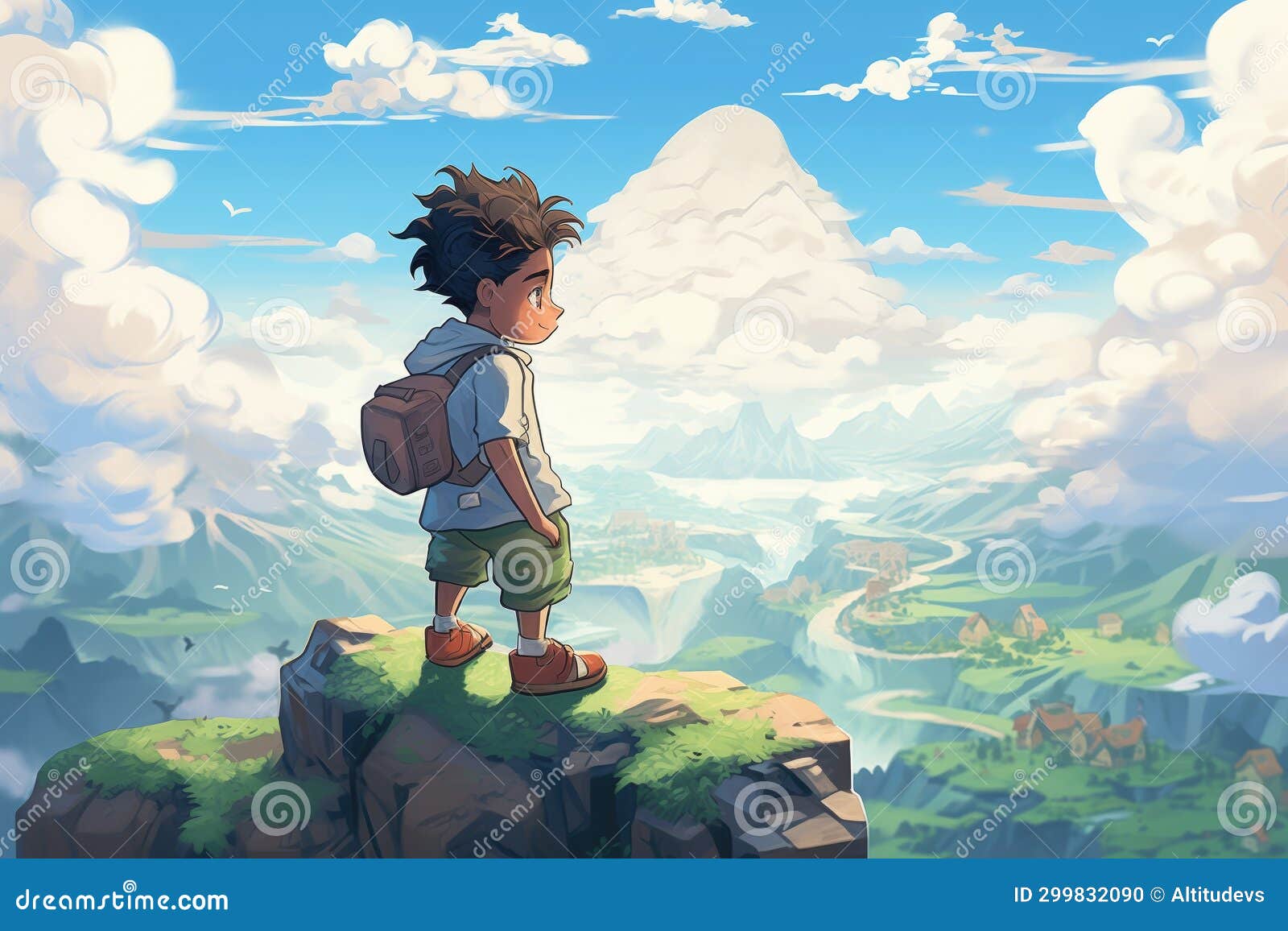 Boy Overlooking a Beautiful View from a Hilltop Stock Photo - Image of ...