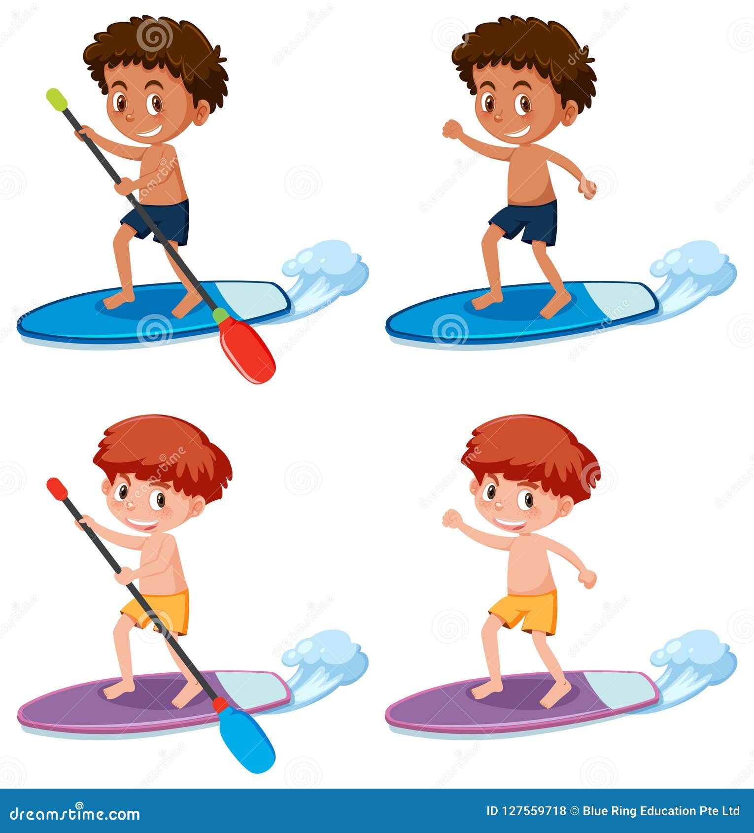 Boy paddle the SUP board stock vector. Illustration of design - 127559718