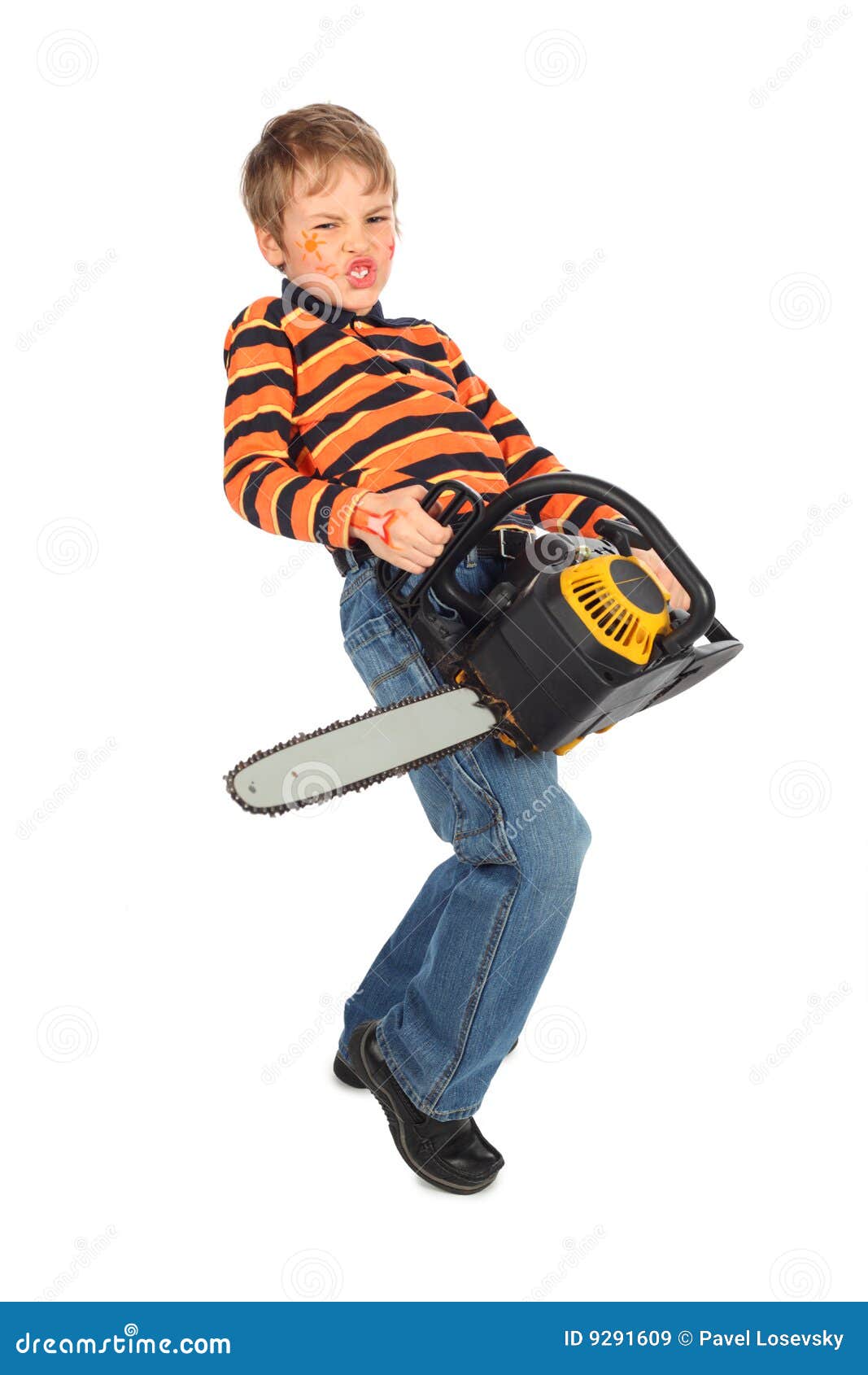 Boy Painted for Holiday with Chainsaw Stock Image - Image of isolated ...