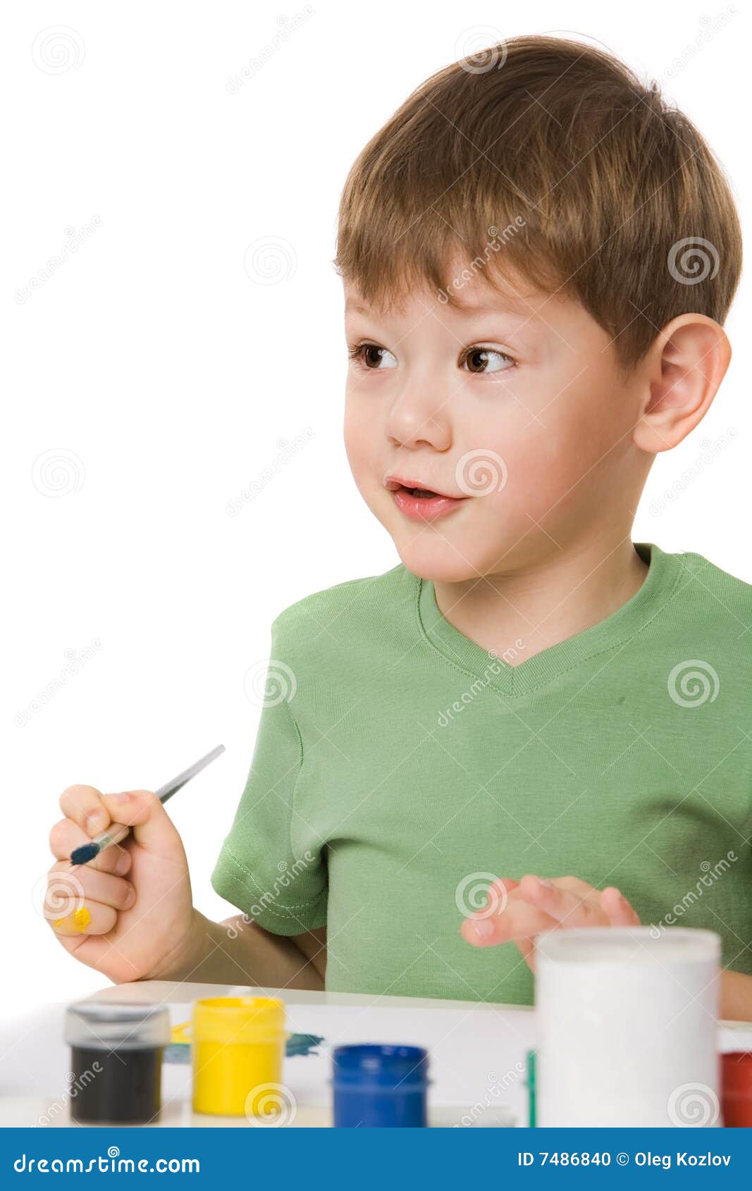 Boy with paints stock photo. Image of hair, color, green - 7486840
