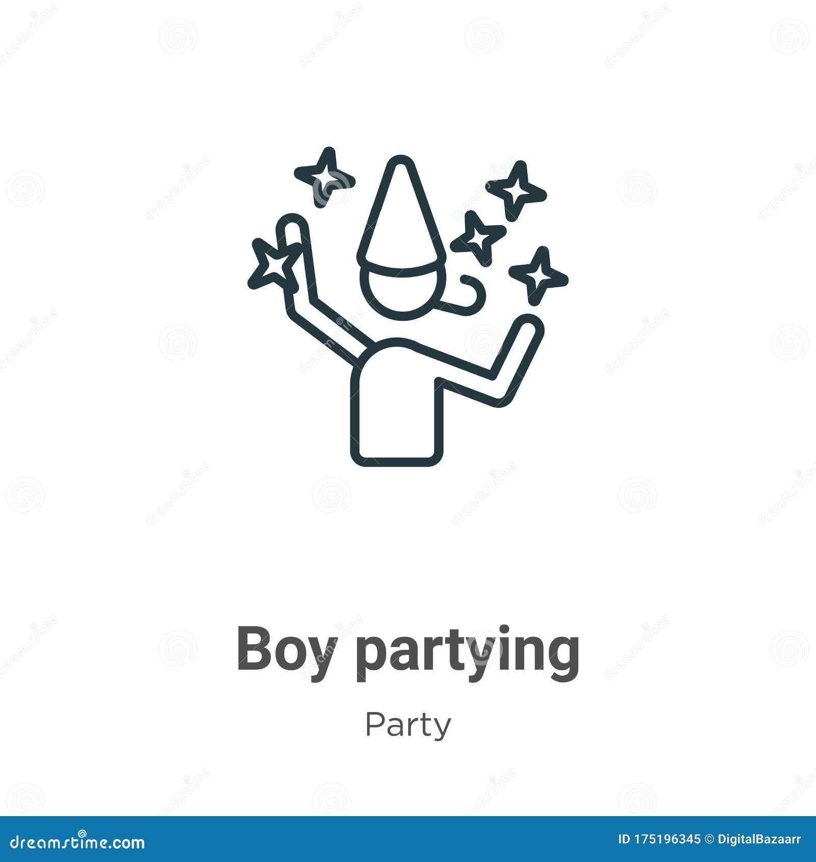 Boy Partying Outline Vector Icon. Thin Line Black Boy Partying Icon ...