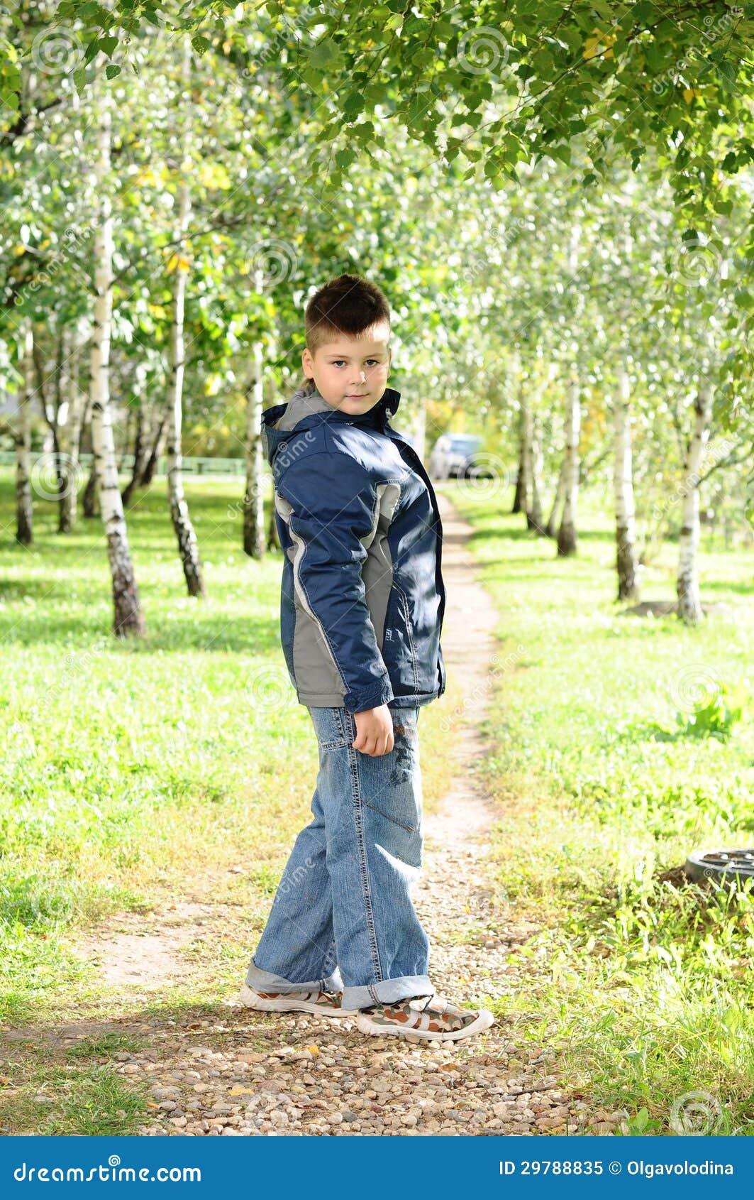 The Boy is on Path in the Park Stock Image - Image of child, jacket ...