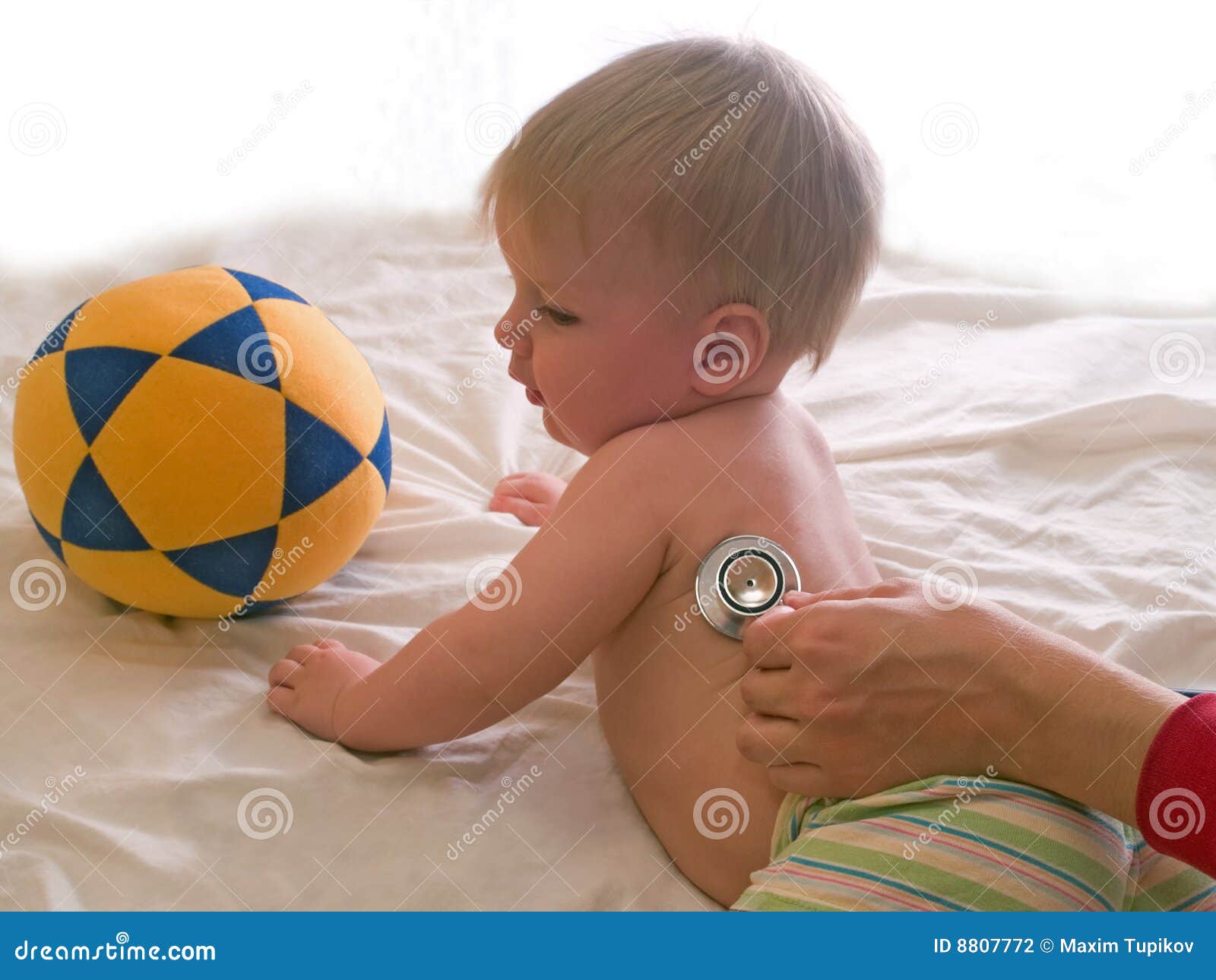 Boy Patient with Stethoscope and Ball Stock Photo - Image of clinic ...