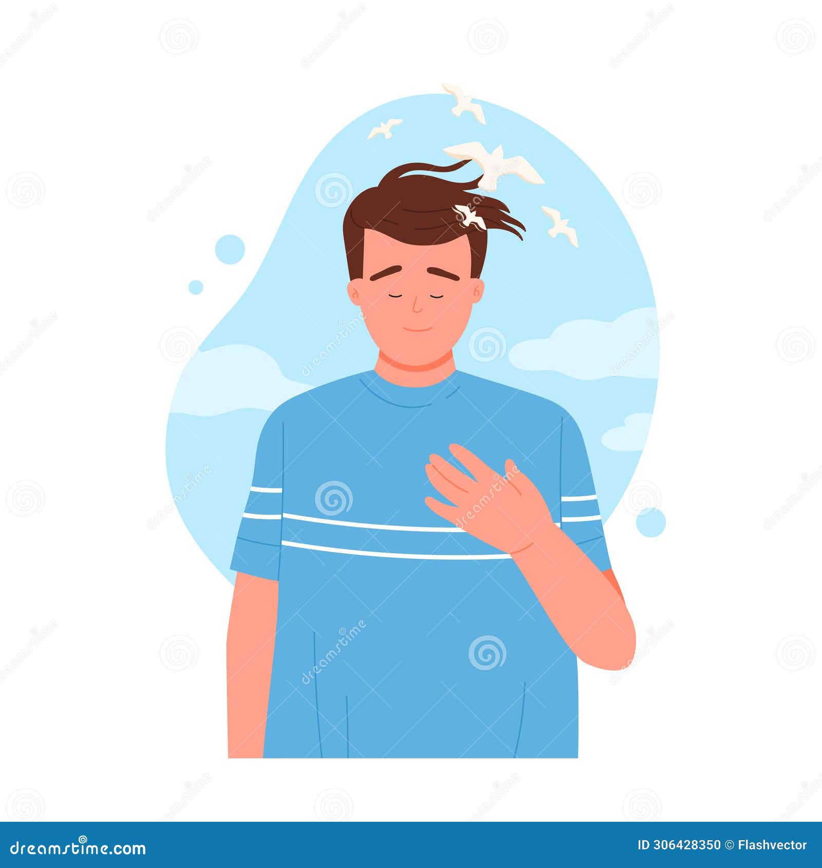 Boy with peaceful thinking stock vector. Illustration of psychology ...