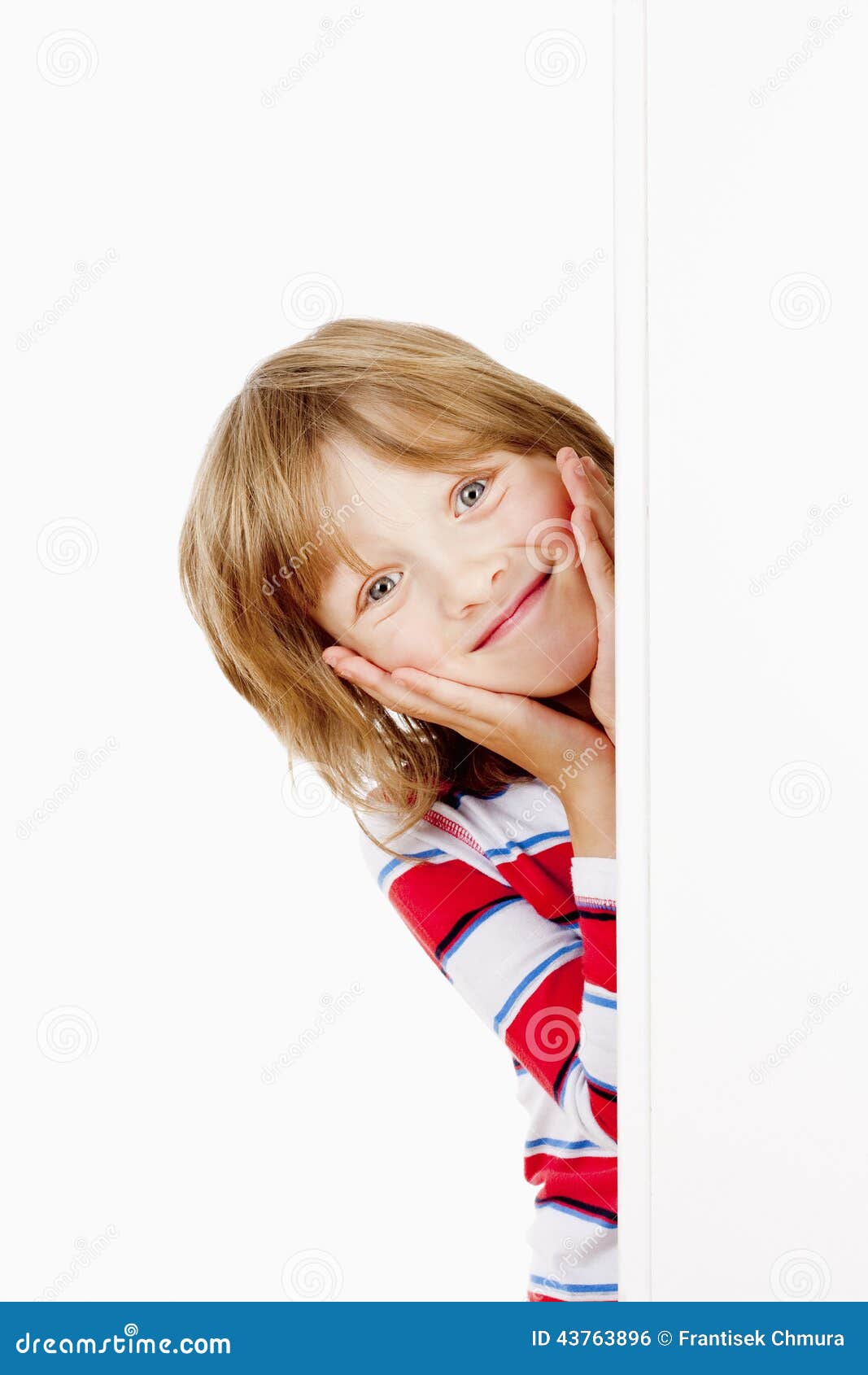 Boy Peeking Out from Behind a White Board Smiling Stock Photo - Image ...