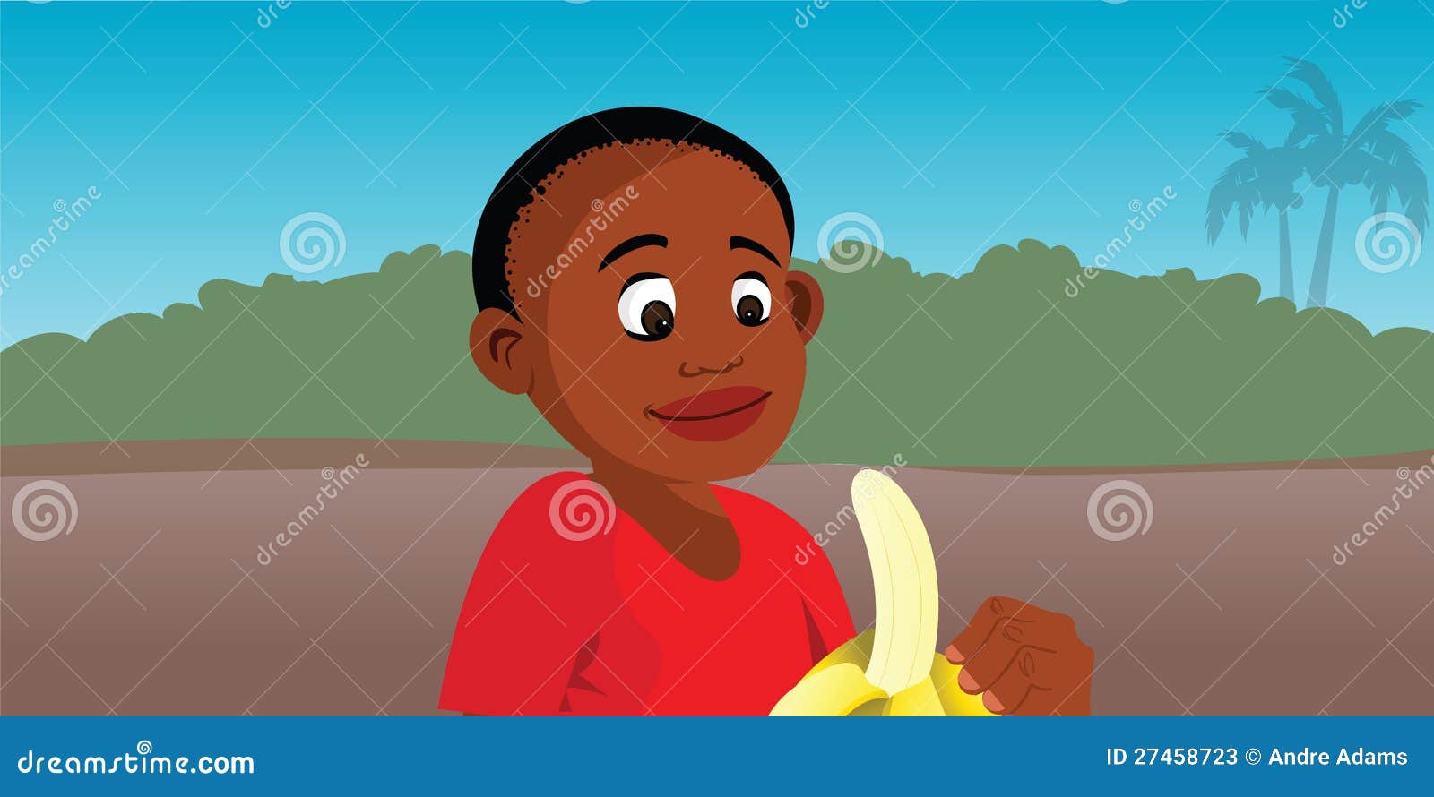 Boy peeling banana stock vector. Illustration of fruit - 27458723