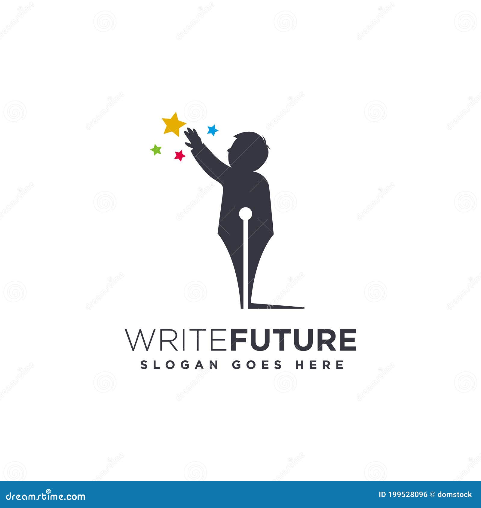 Boy and Pen Logo, Reaching the Star Logo. Write Your Future Logo Icon ...
