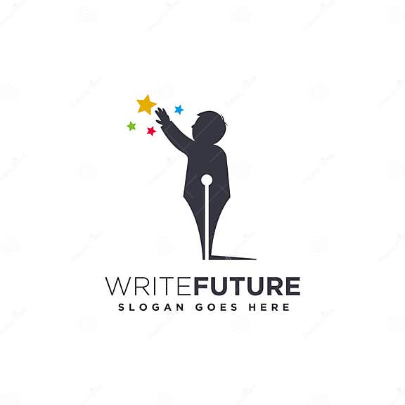 Boy and Pen Logo, Reaching the Star Logo. Write Your Future Logo Icon ...
