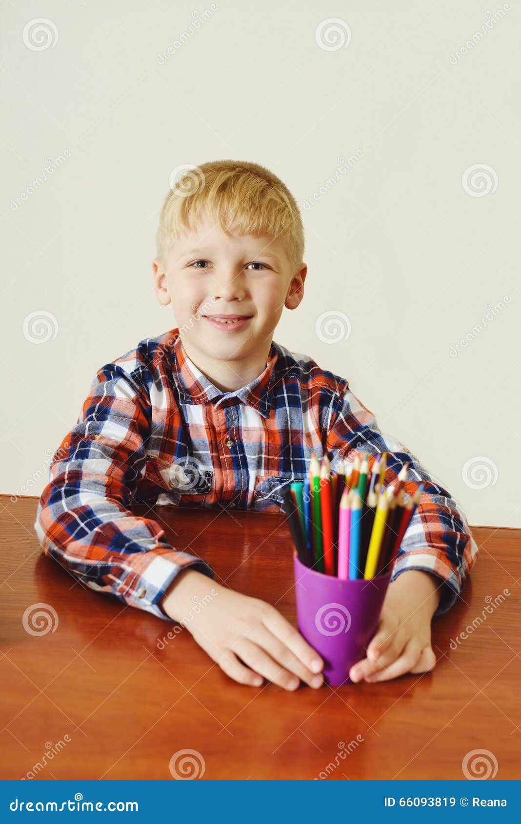 Boy with pencils stock image. Image of closeup, draw - 66093819