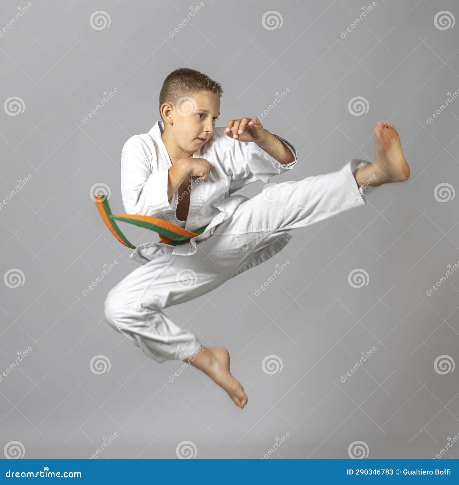 Boy Performs a Jump Martial Arts Practice Stock Image - Image of judogi ...
